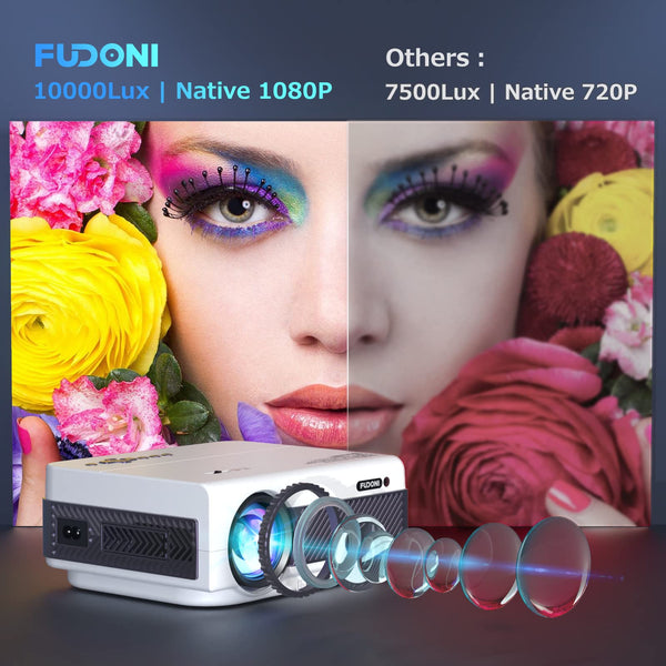 Projector with WiFi and Bluetooth, FUDONI 5G WiFi Native 1080P Outdoor